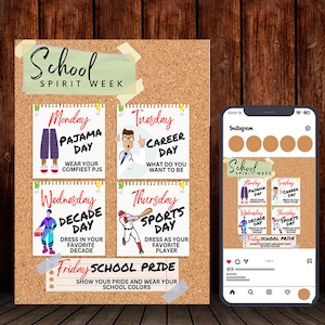 School Spirit Week Flyer and Instagram Template, School Pride Weekr ...
