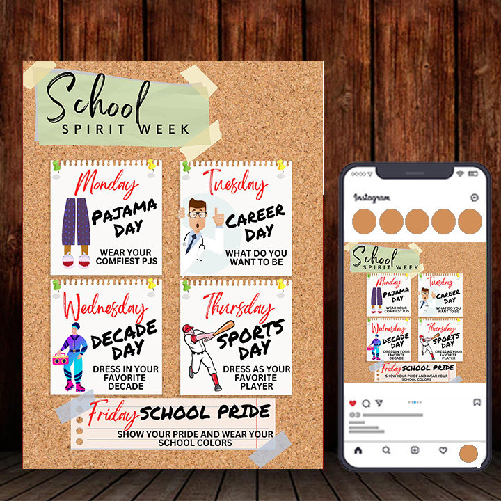 School Spirit Week Flyer and Instagram Template, School Pride Weekr ...