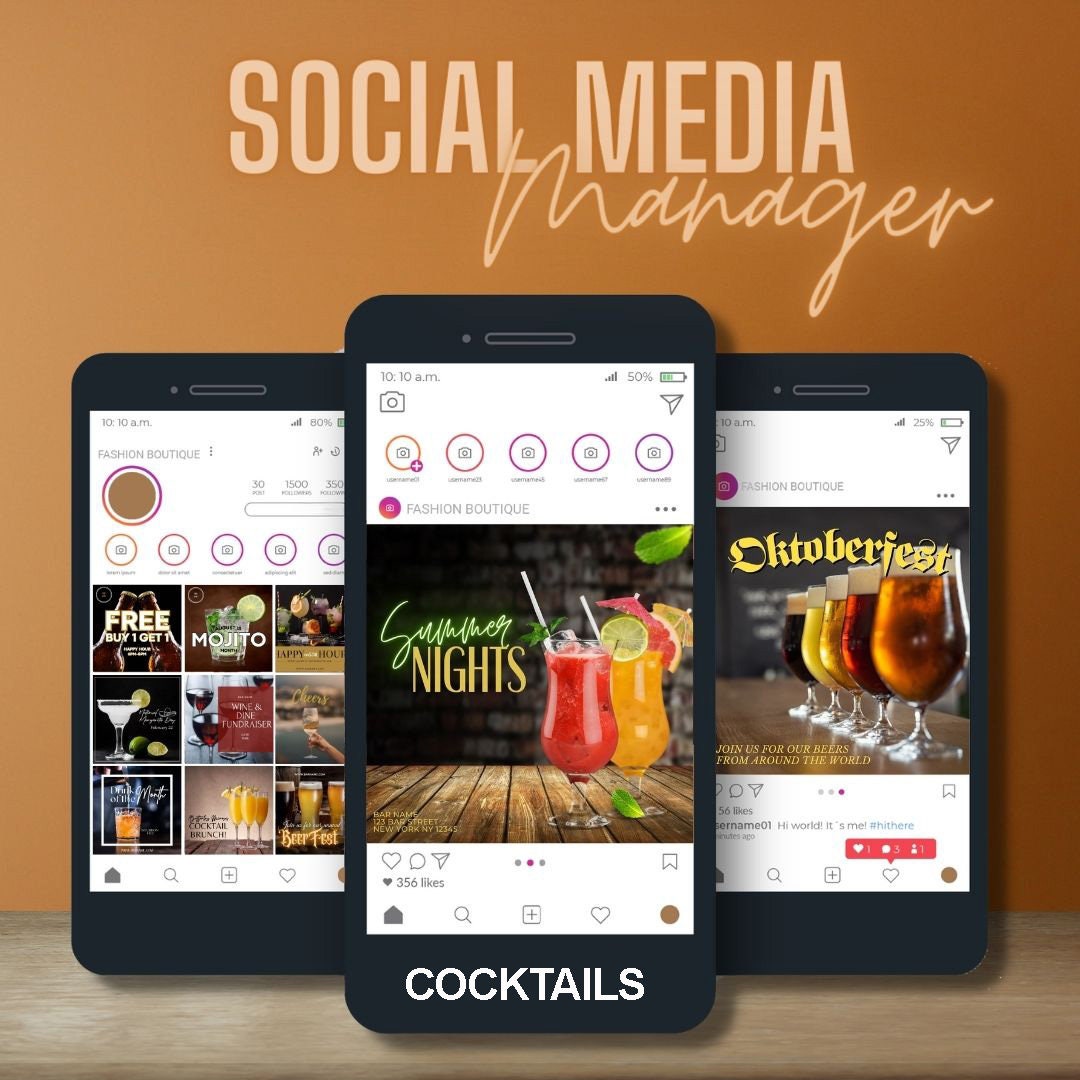 Bar/pub Cocktail Instagram Post Templates Add Your Info Instagram ...