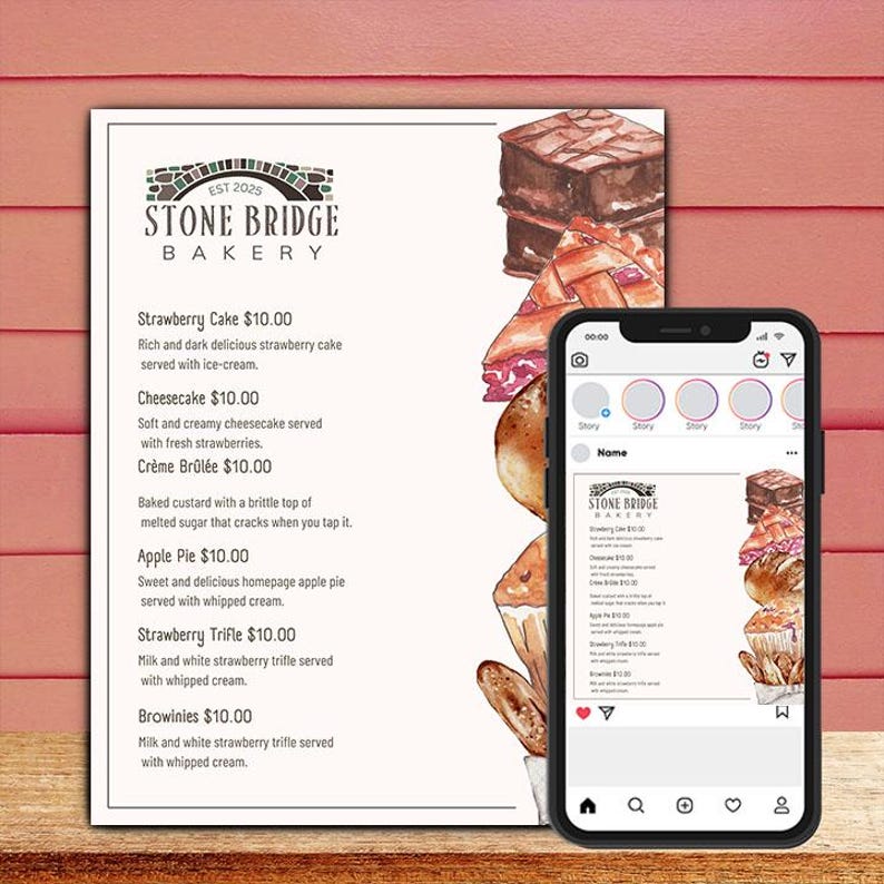 Bakery Menu & Instagram Template, Editable Canva Design (digital) - Etsy