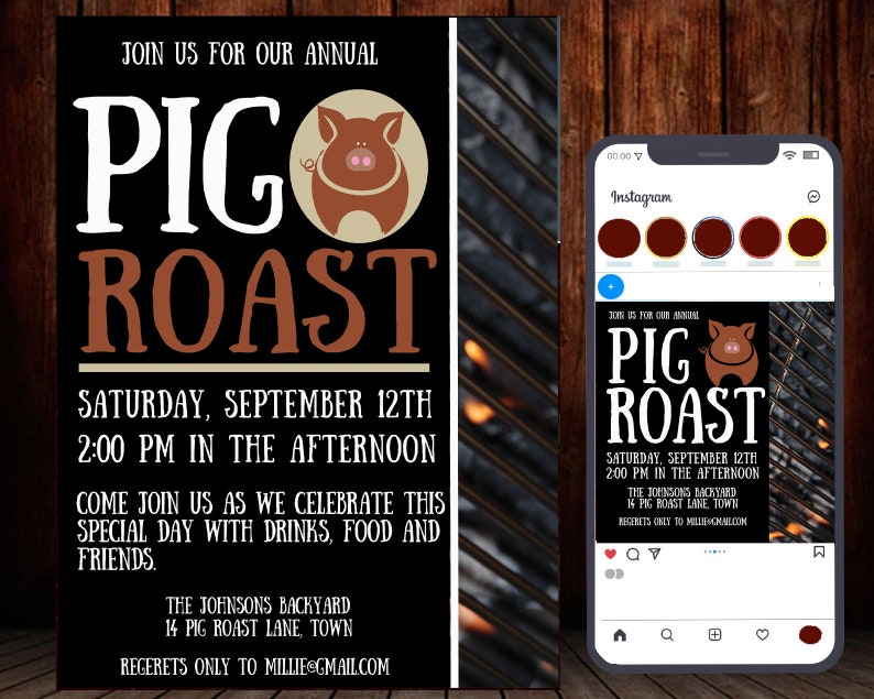 Pig Roast Flyer and Instagram Post Templateevent - Etsy