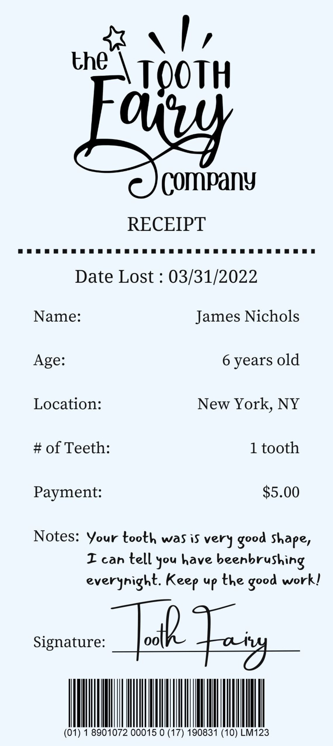 Editable Boy Tooth Fairy Receipt First Tooth Receipt and - Etsy
