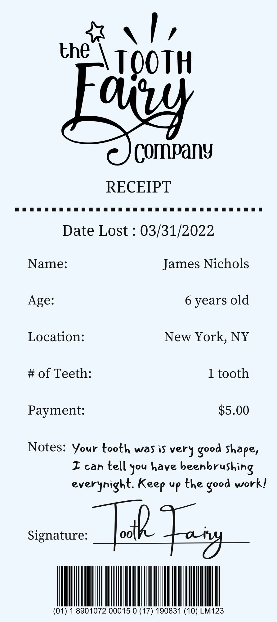 Editable Boy Tooth Fairy Receipt First Tooth Receipt and - Etsy