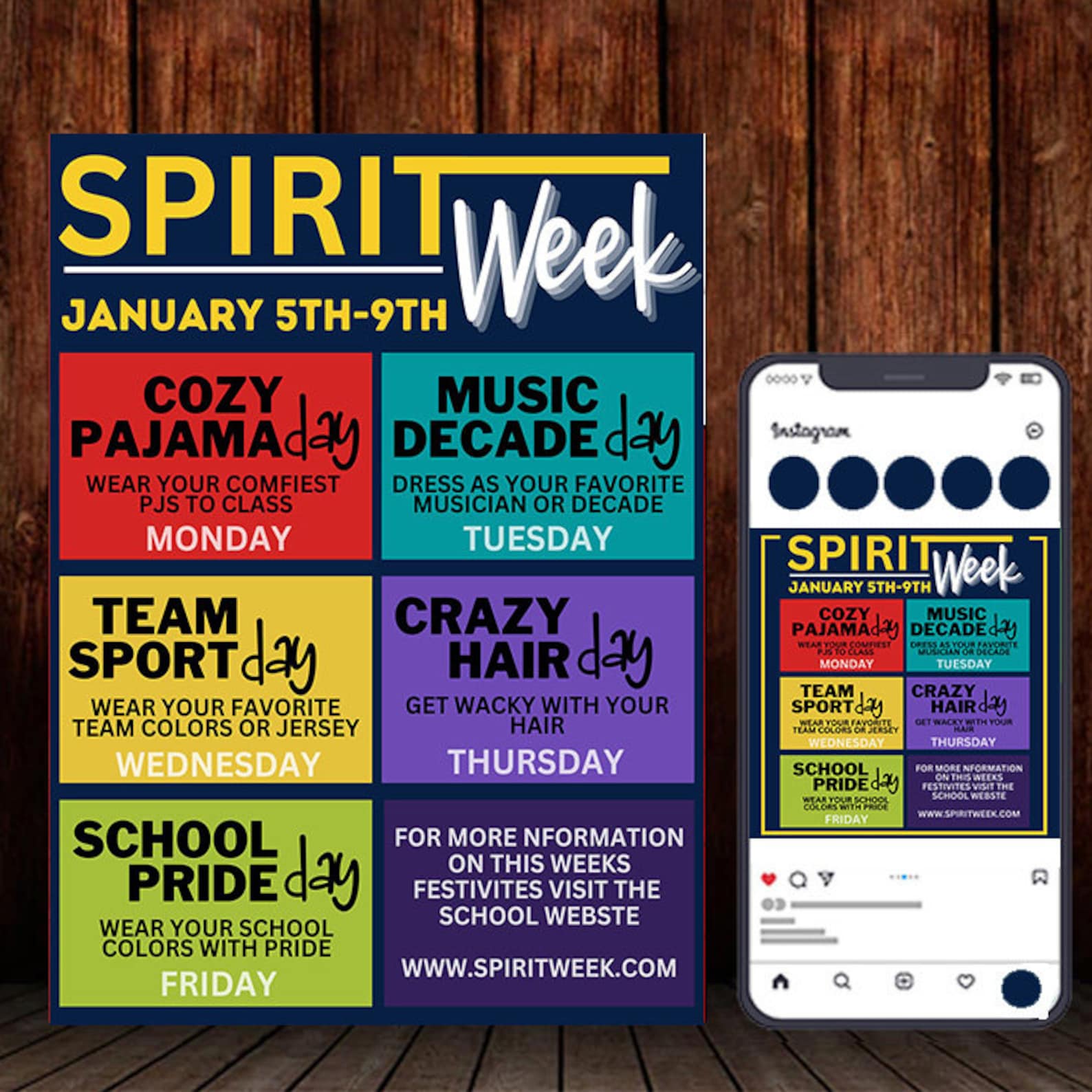 School Spirit Week Flyer and Instagram Post Template,school Pride Week ...