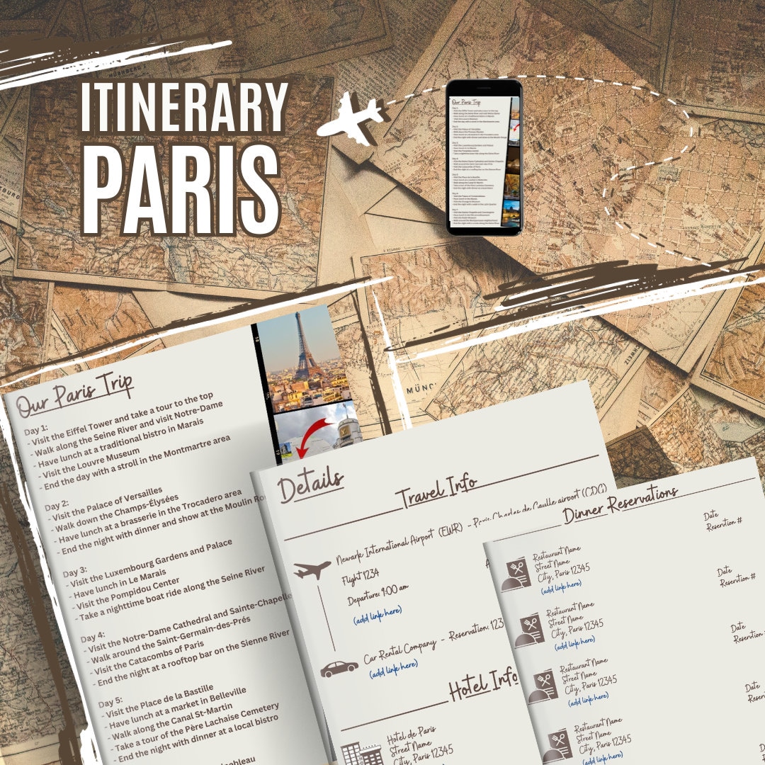 Paris Travel Itinerary, Vacation Planner, Editable in Canva, 2 Versions ...