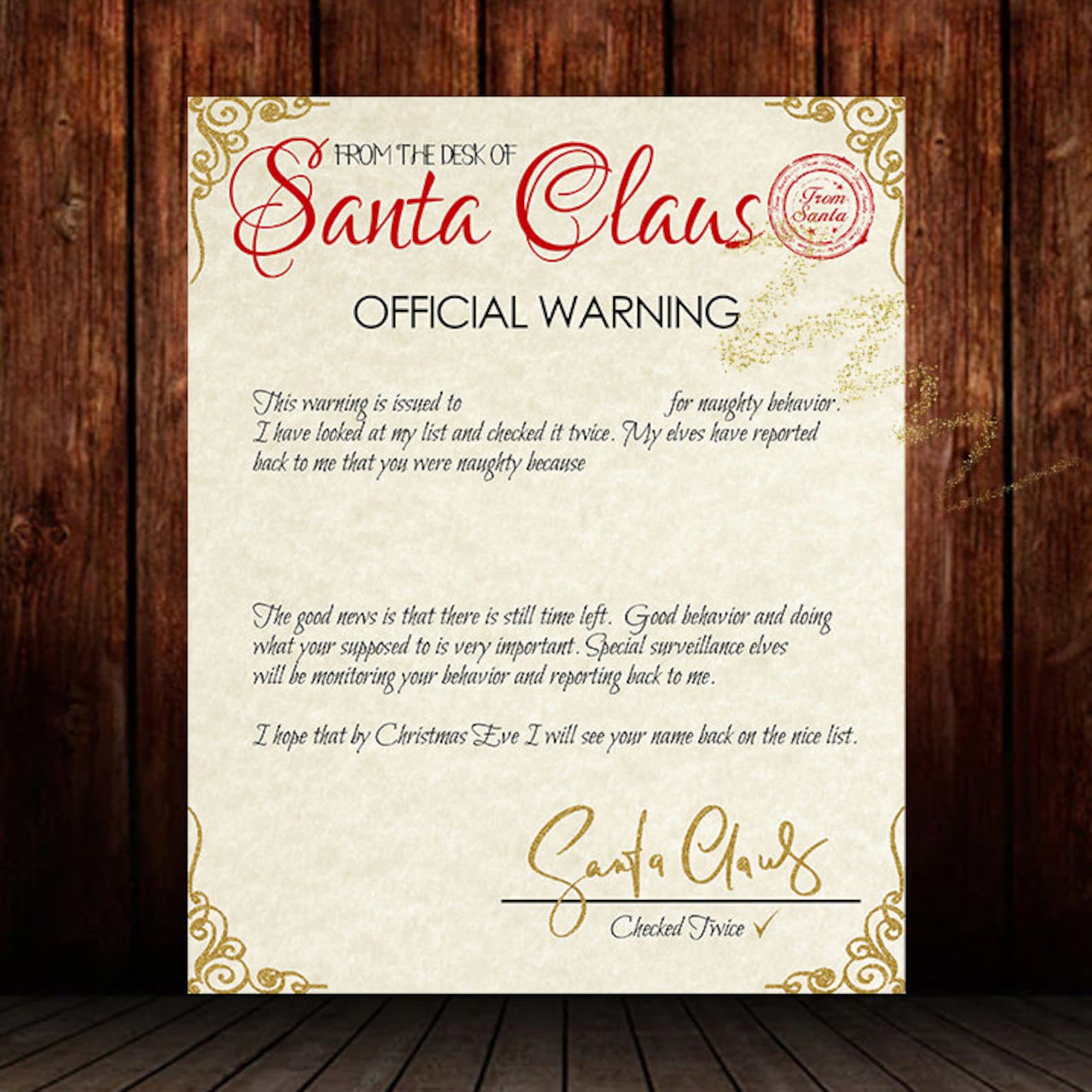 Santa's Letter, Official Warning Letter, Naughty Letter Template,letter ...