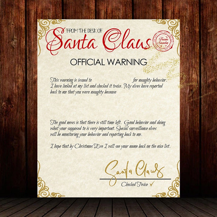 Santa's Letter, Official Warning Letter, Naughty Letter Template,letter ...