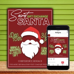 Secret Santa Flyer Template - Social Media Post - Editable in Canva ...