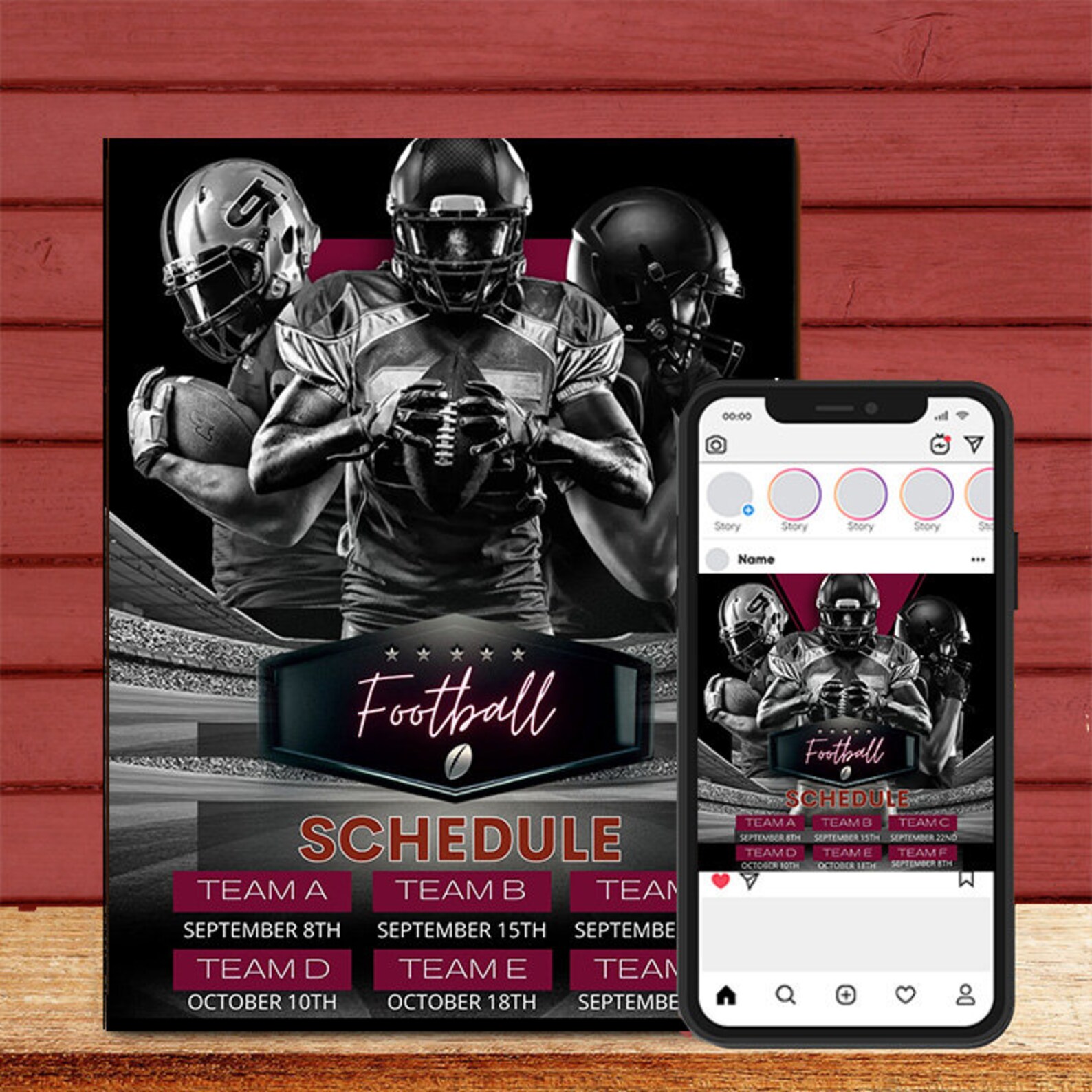 Football Schedule Flyer and Instagram Post Templates, Editable in Canva ...