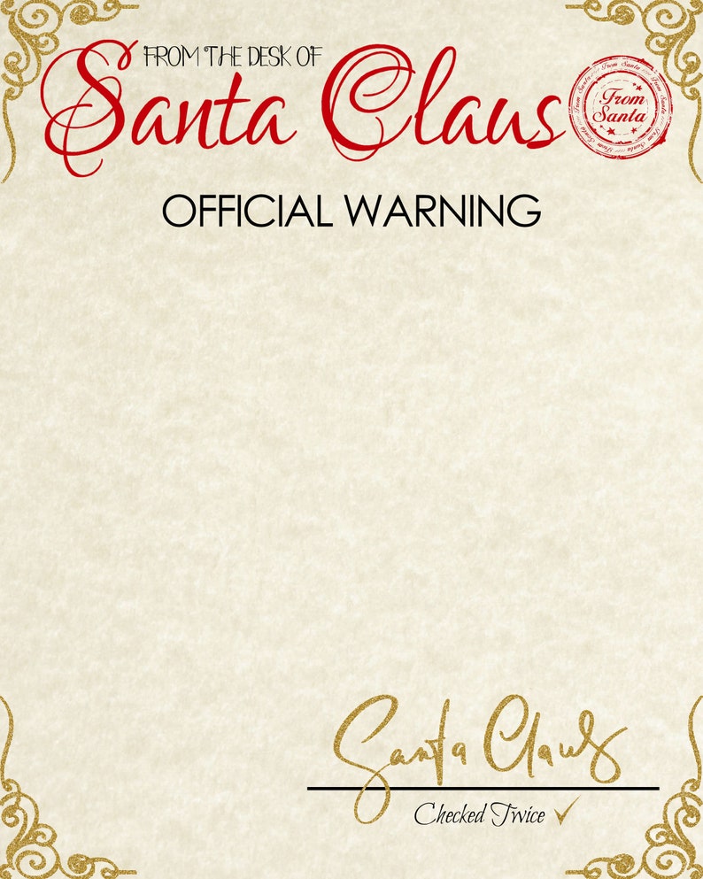 Santa's Letter, Official Warning Letter, Naughty Letter Template,letter ...