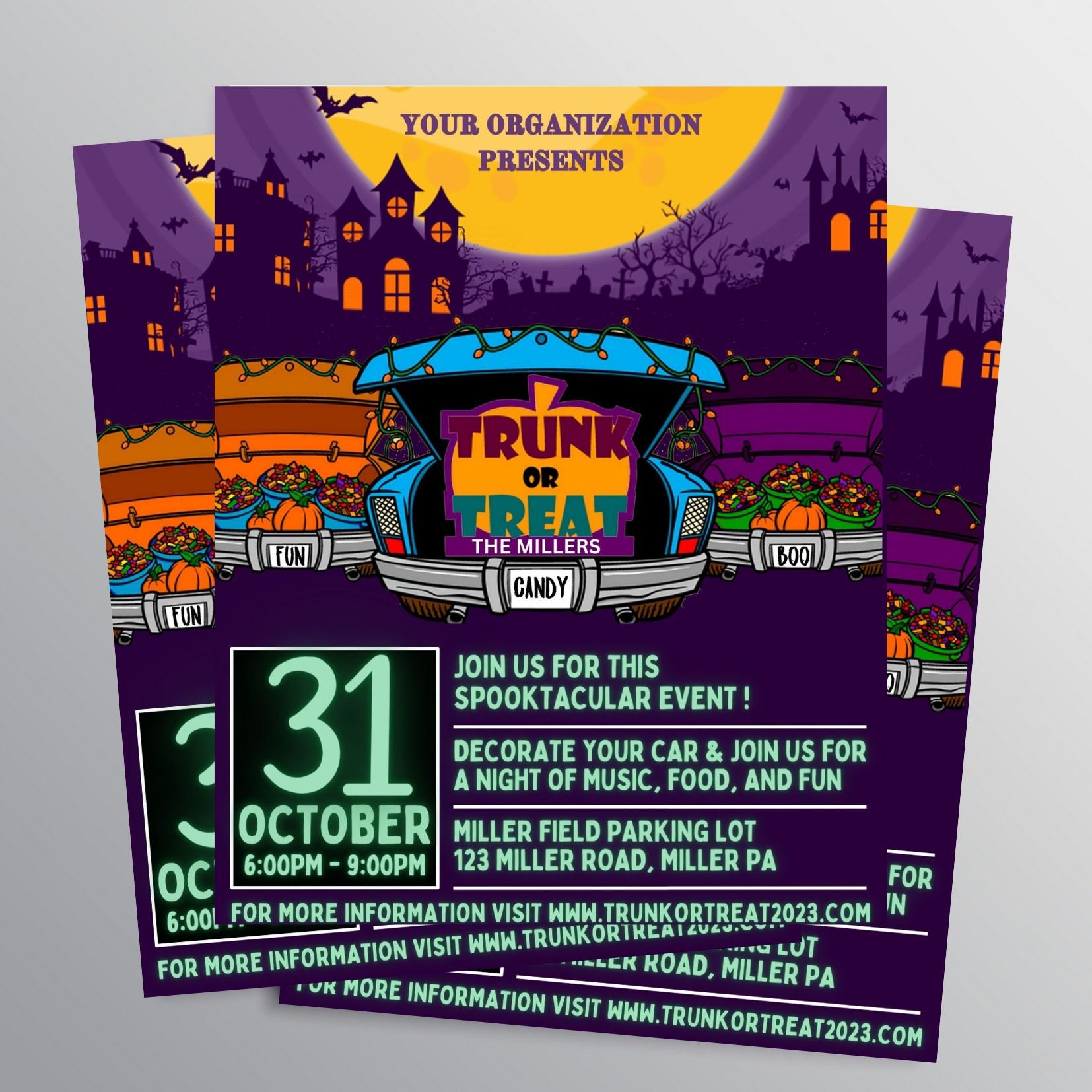 Halloween Trunk or Treat Flyer & Social Media Templates, Editable in ...
