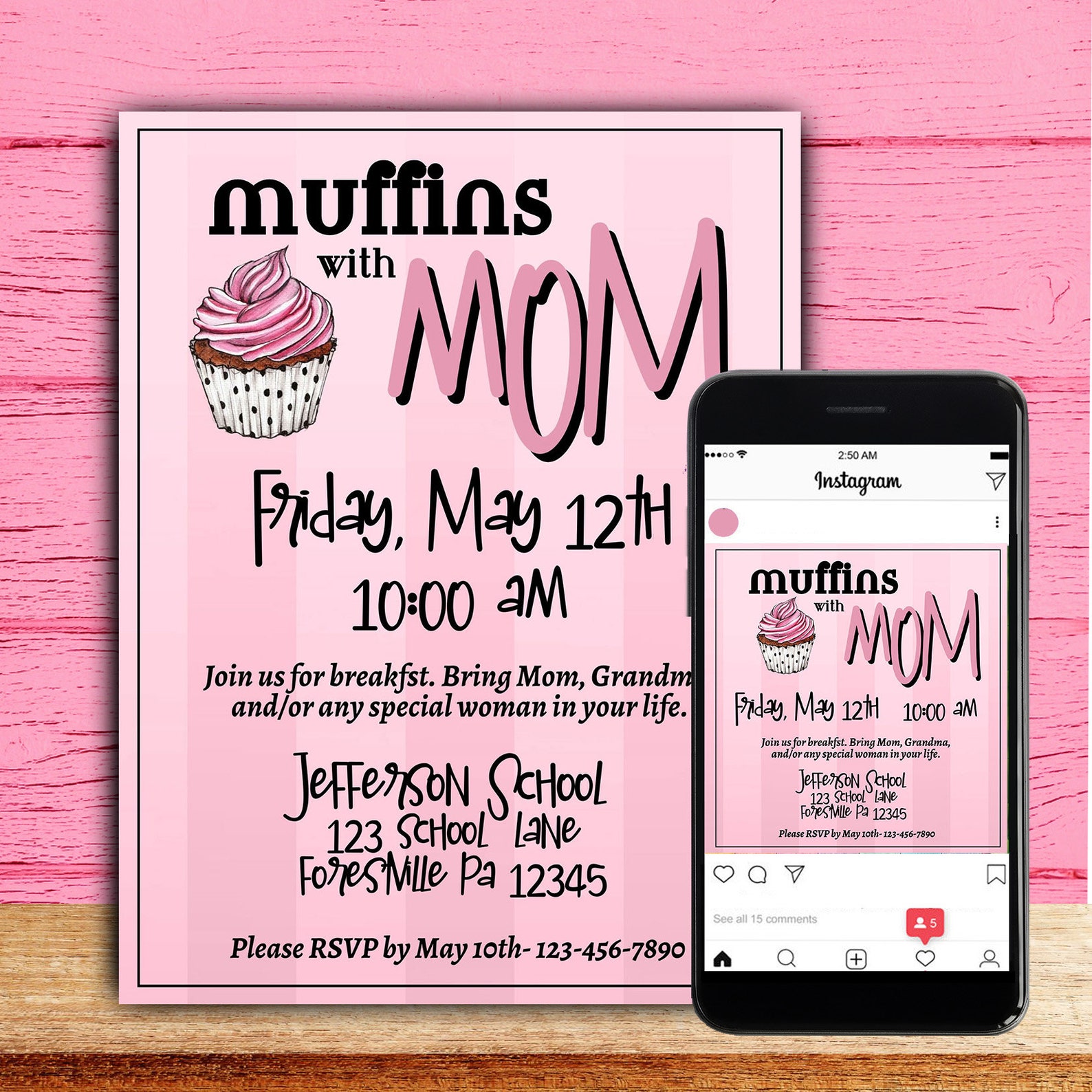 Muffins With Mom Flyer Template Social Media Post Editable in Canva ...
