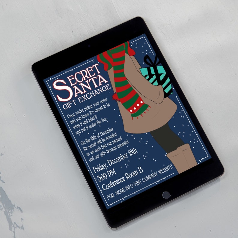 Secret Santa Flyer Template - Editable Gift Exchange (photoshop ...