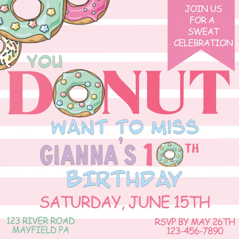Donut Invitation Template Party Editable in Photoshop - Etsy