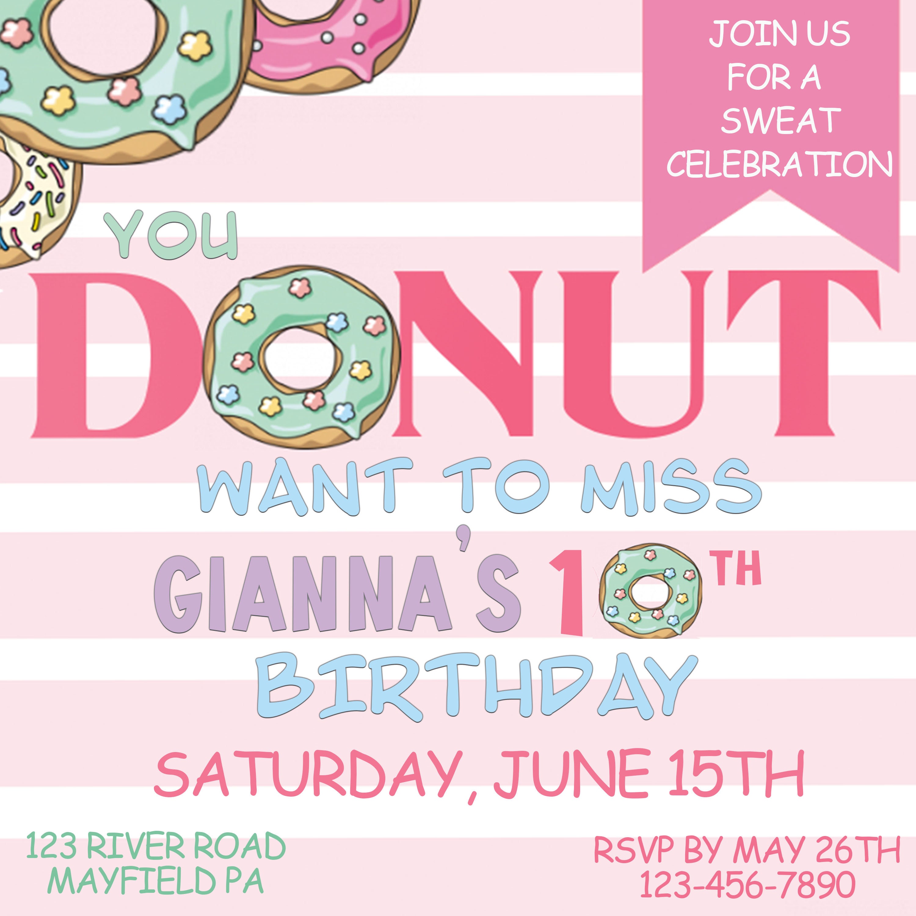 Donut Invitation Template Party Editable in Photoshop - Etsy