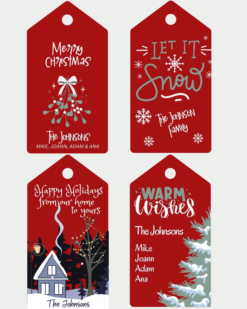 4 Christmas Gift Tags, Printable DIY Gifrt Tags, Christmas Tags ...
