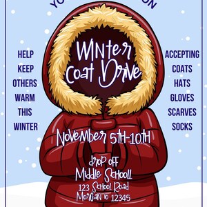 Winter Coat Drive Flyer Template and Social Media Post - Editable in ...