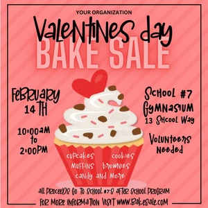 Valentines Day Bake Sale Flyer Template - Fundraiser - Editable in ...