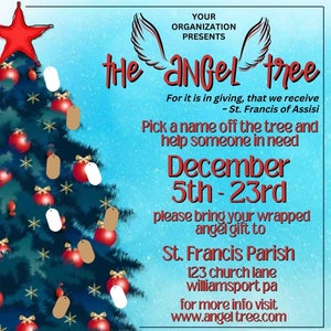 Angel Giving Tree Flyer Template- Editable in Canva - Fundraiser Flyer ...