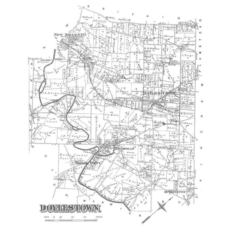 Doylestown, Pennsylvania Vintage Map, Your Hometown in Bucks County ...