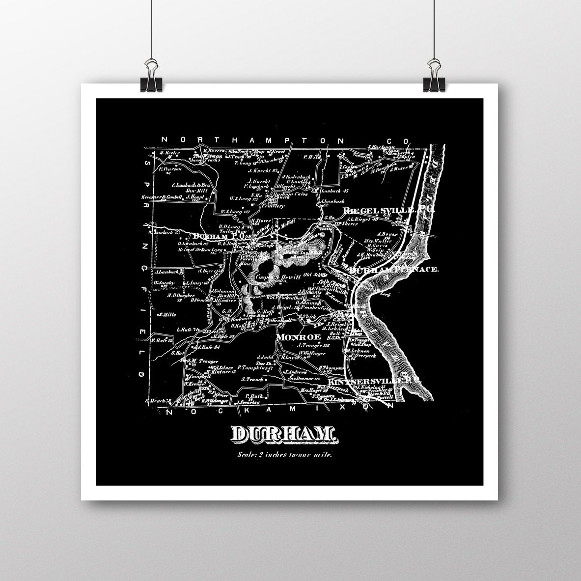 Durham, Pennsylvania Mapa de Vintage Su ciudad natal Condado de Bucks ...