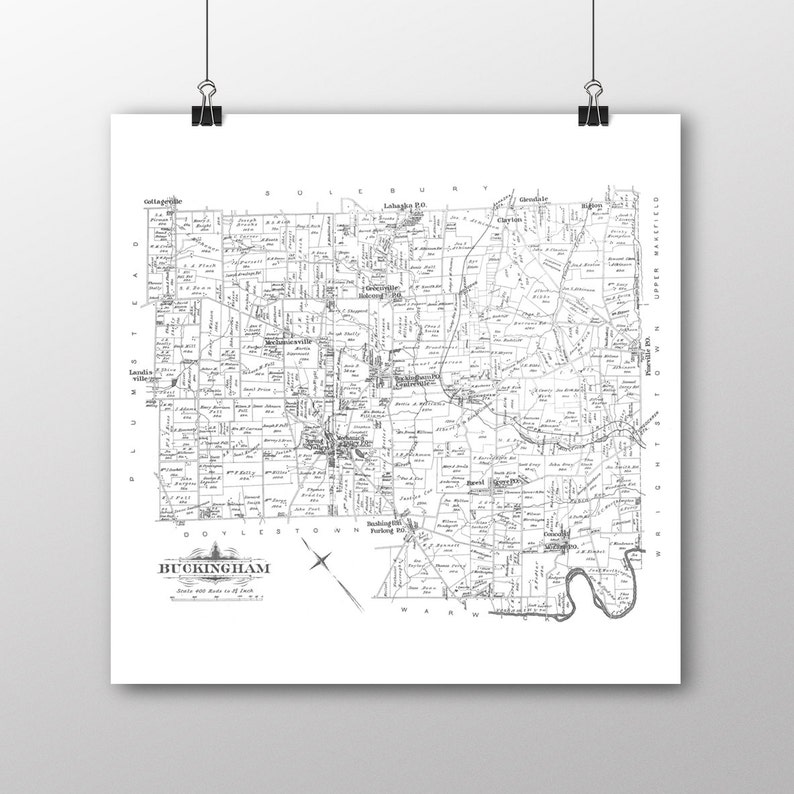 Buckingham, Pennsylvania Vintage Map Your Hometown Bucks County ...