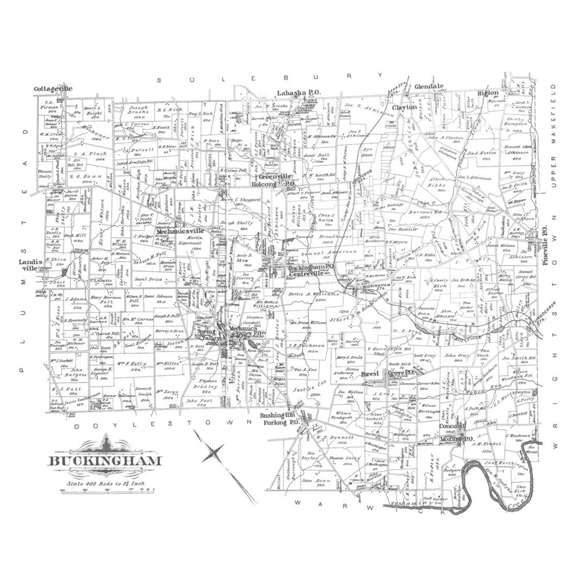 Buckingham, Pennsylvania Vintage Map Your Hometown Bucks County ...