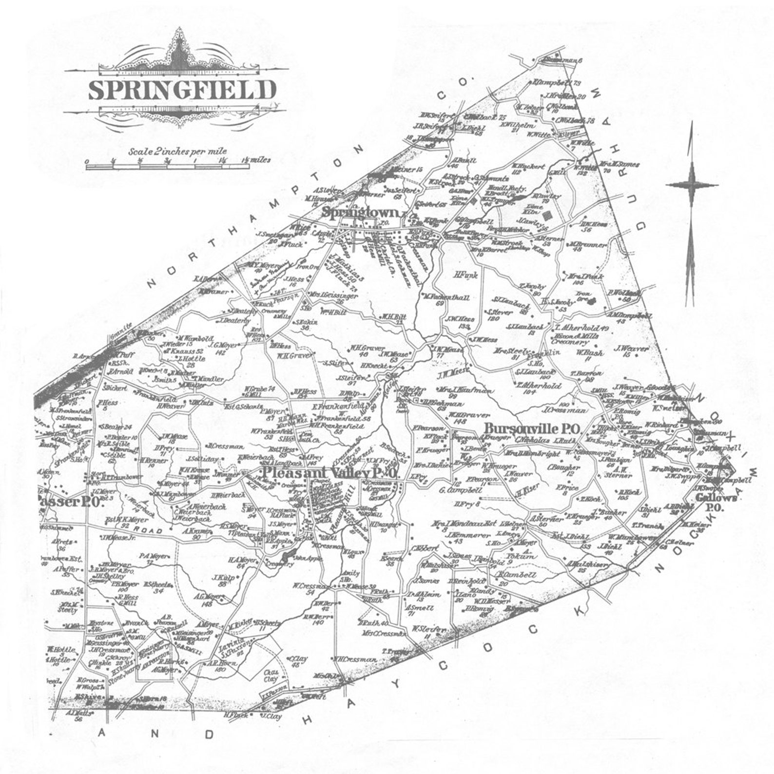 Springfield, Pennsylvania Mapa de Vintage Su ciudad natal Condado de ...