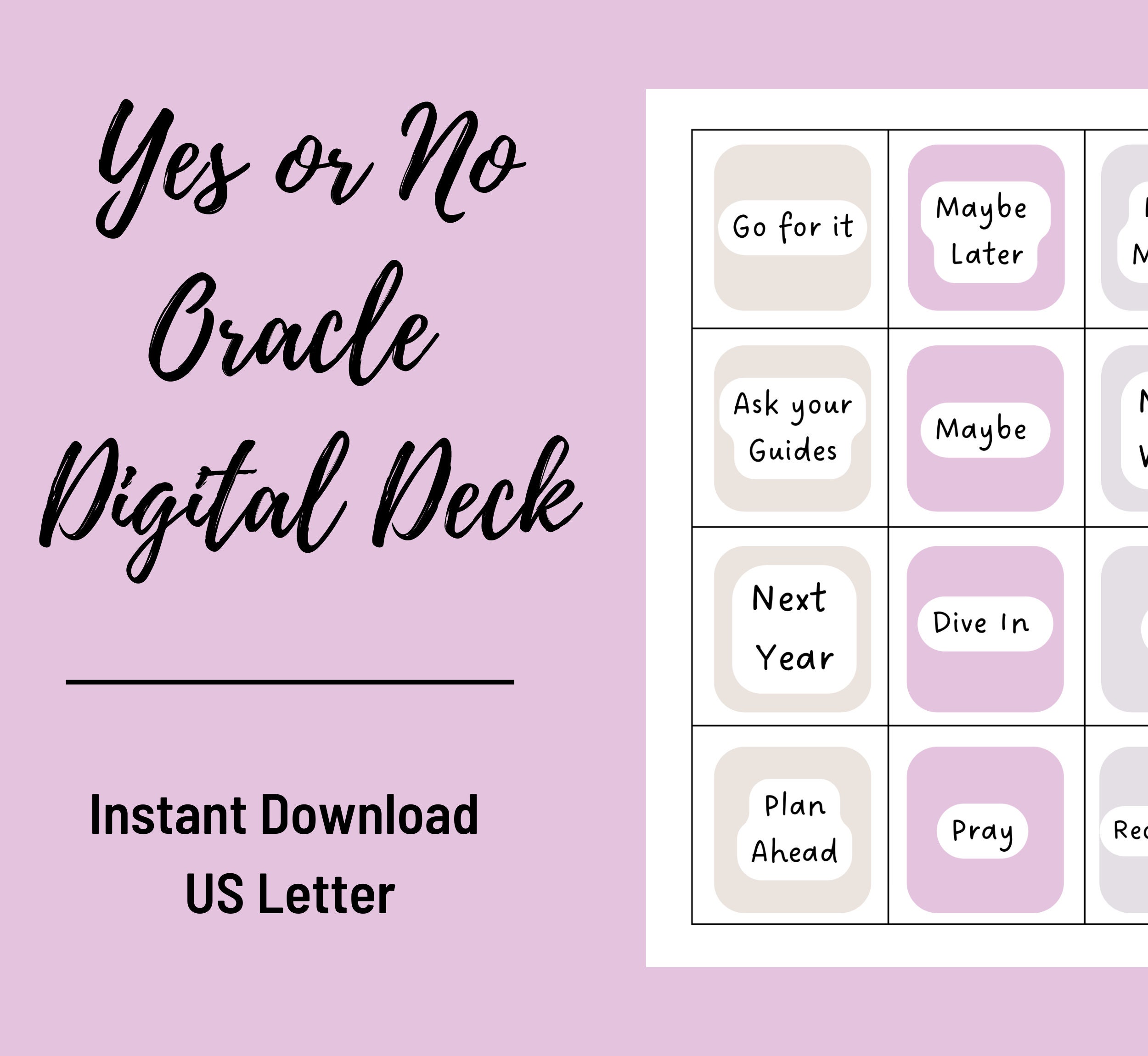 Yes or No Oracle Digital Tarot Printable Deck / Digital Download / PDF ...
