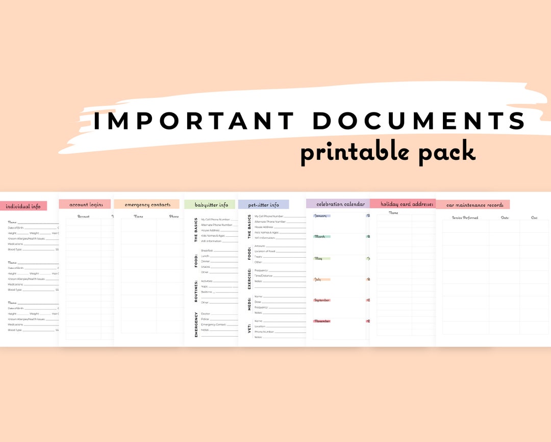 Important Documents Printable Pack colorful // Fun Home Management ...