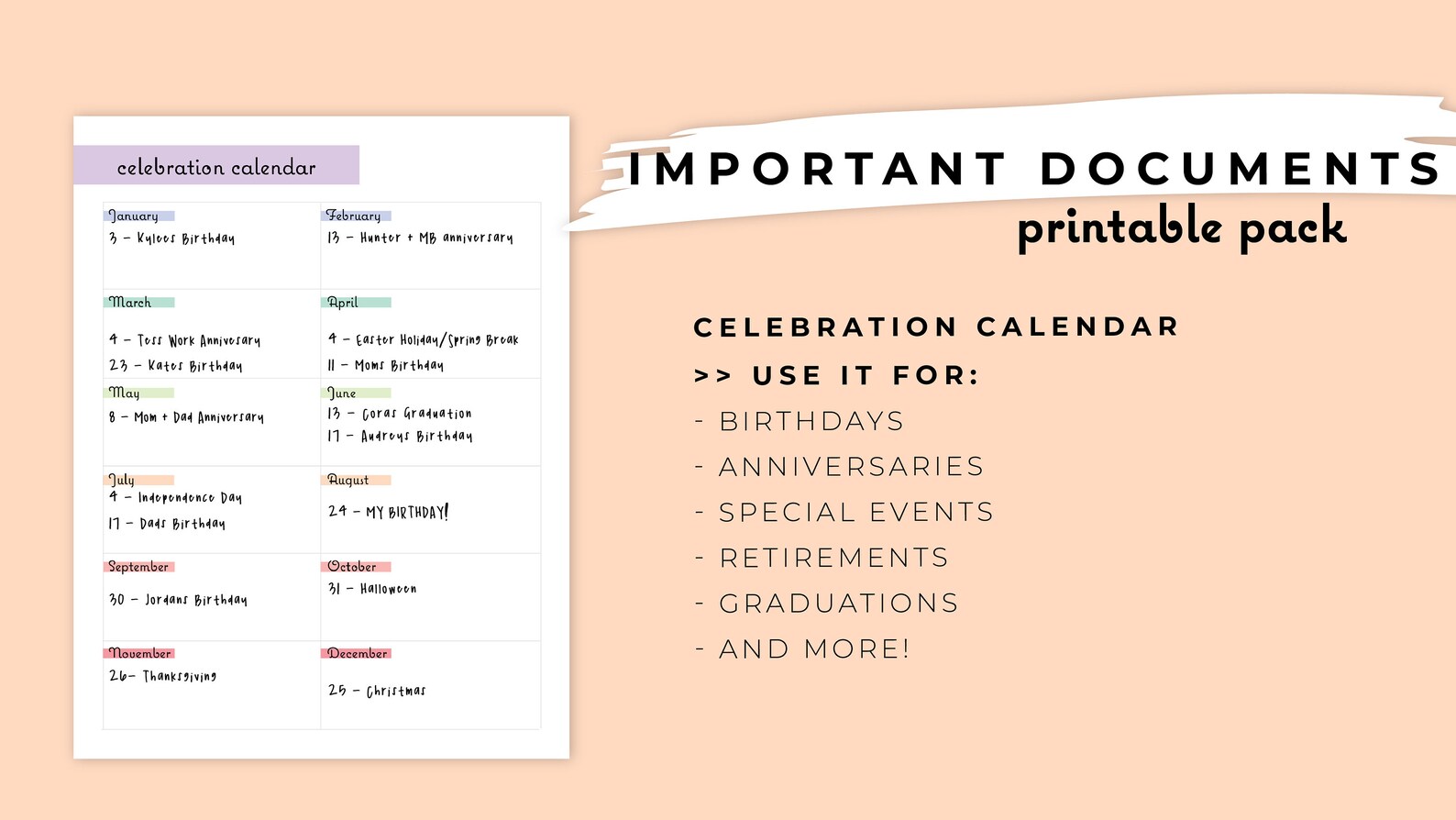 Important Documents Printable Pack colorful // Fun Home | Etsy