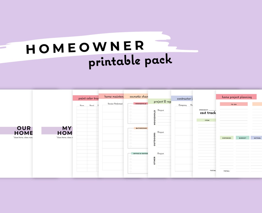 Home Owner Printable Pack — colorful // Home Management Binder ...