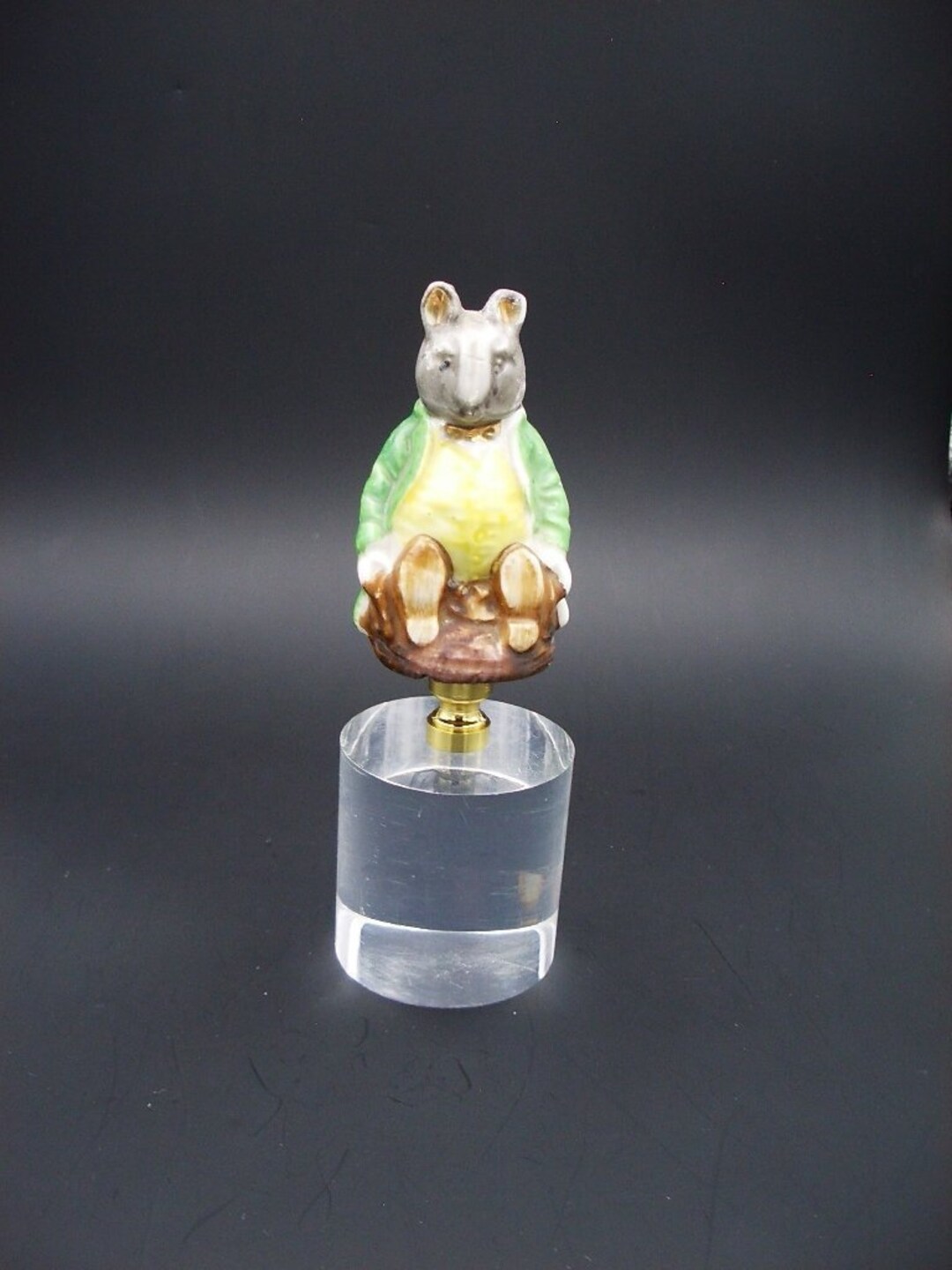 Custom Lamp Finial Featuring a Charming Little Grey Mouse in a Green ...