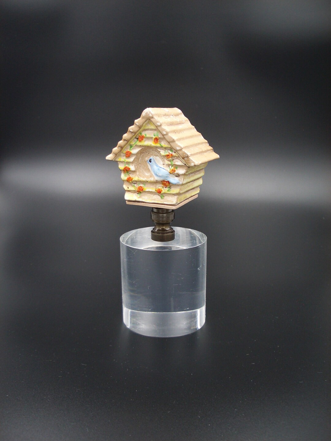 Custom Lamp Finial With a Charming Bird House & a Little Blue Bird - Etsy