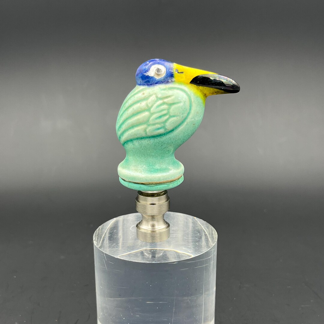 Custom Lamp Finial Featuring a Small Art Deco Aqua Bird With Black ...