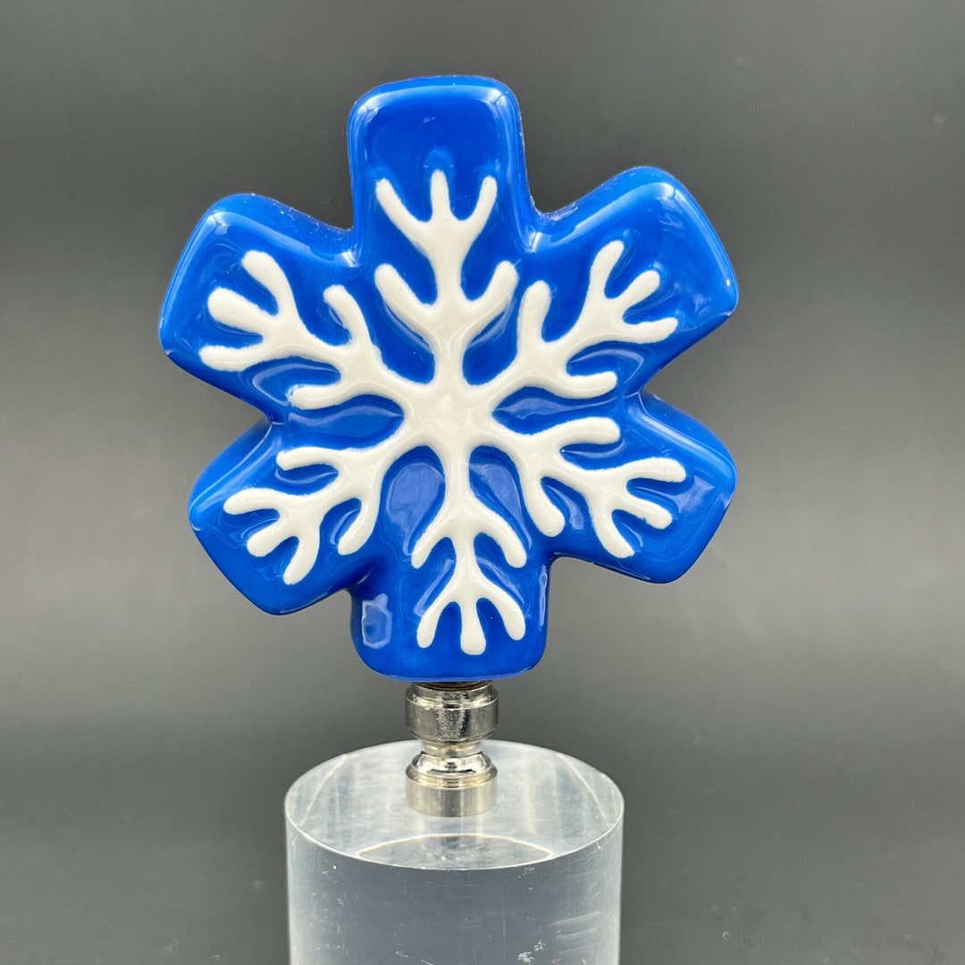 Custom Lamp Finial Featuring a Bright Blue Snowflake With Raised White ...
