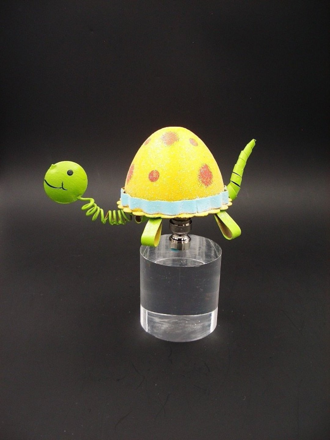 Custom Lamp Finial Featuring A Jaunty Little Yellow Turtle With Green ...