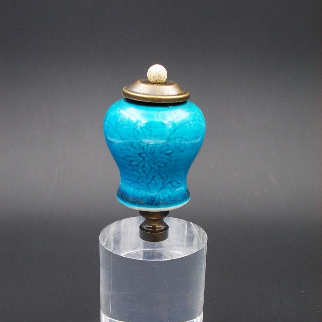 Custom Lamp Finial Featuring A Turquoise Blue Ginger Jar With Bronze ...