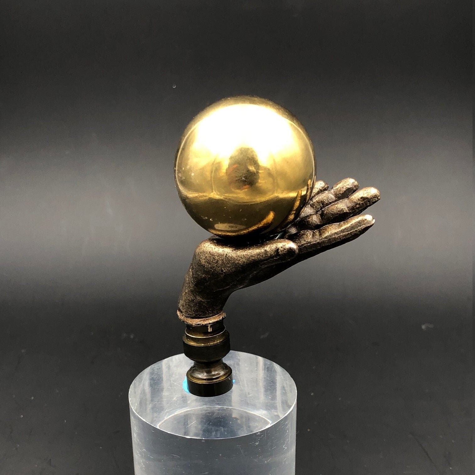 Custom Lamp Finial Featuring A Bronze Hand Holding a Gold Orb | Etsy