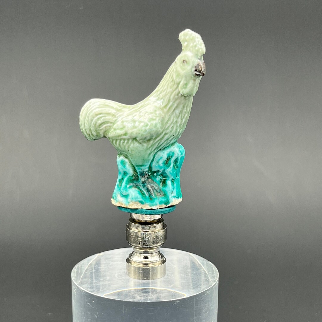 Custom Lamp Finial Featuring a Petite Chinese Celadon Rooster on a ...