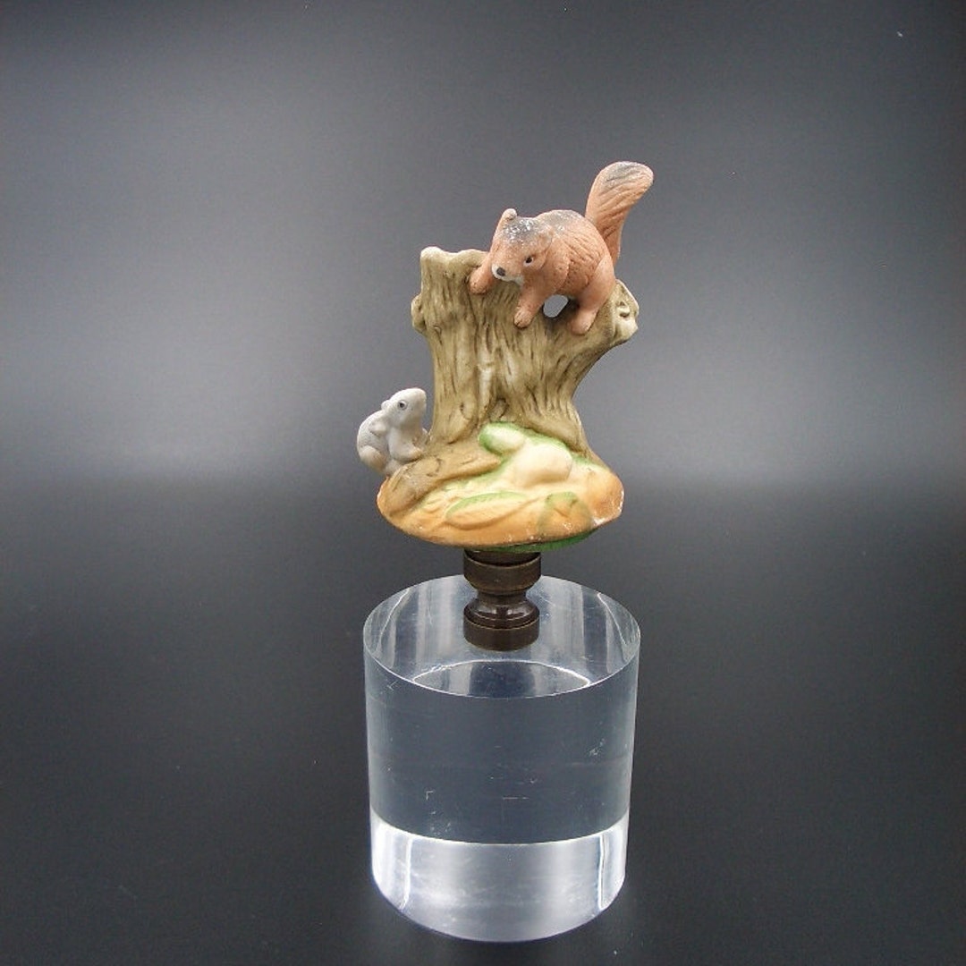 Custom Lamp Finial Featuring A Tree Stump With a Squirrel and Mouse ...
