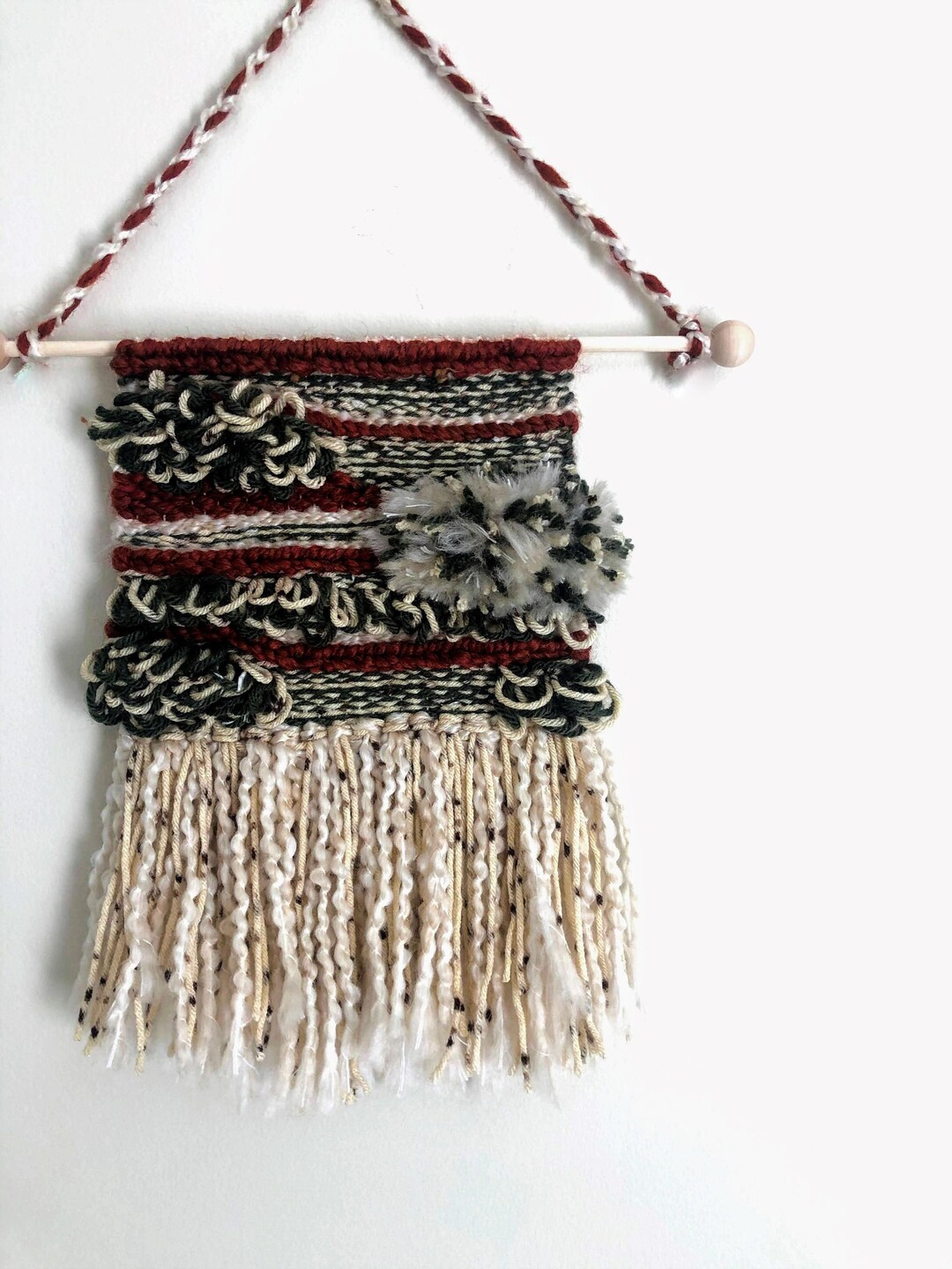 Woven Green Red Cream Soft Fluffy Wall Hanging Handwoven Handmade ...