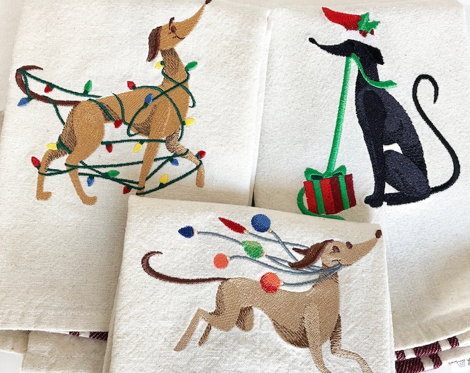 Greyhound Christmas Gift for Women, Embroidered Christmas Tea Towel ...