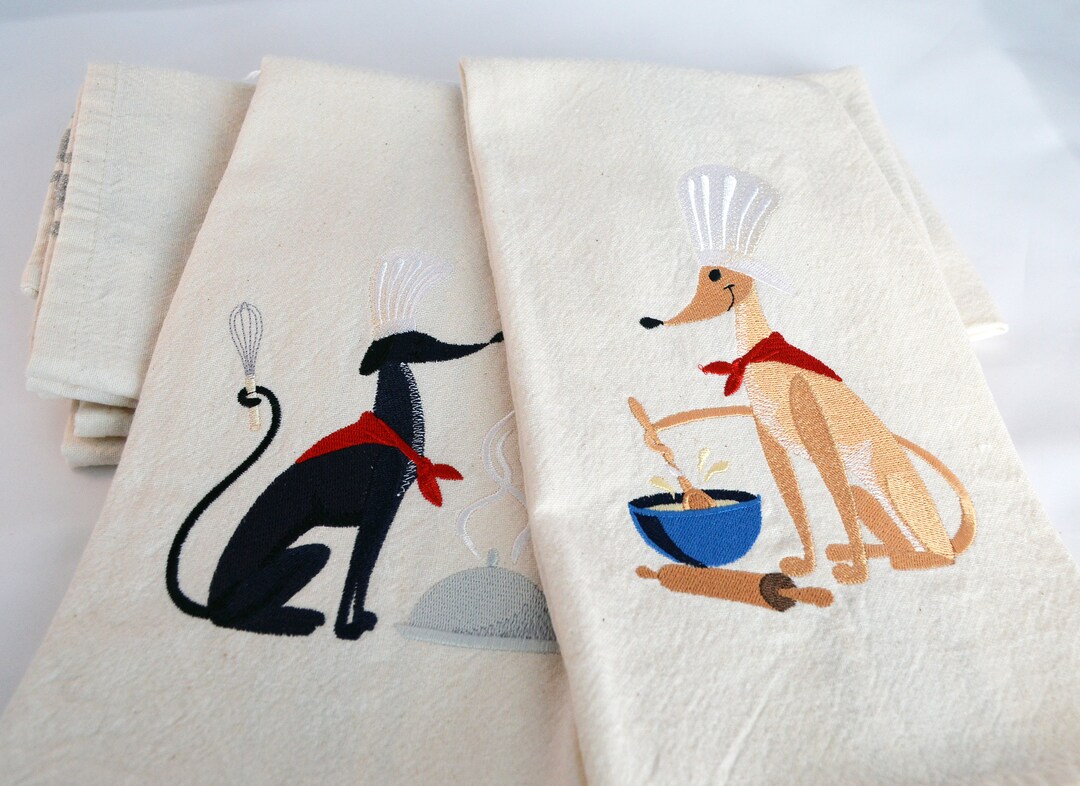 Embroidered Greyhound Tea Towel: Chef Dog Kitchen Decor - Etsy