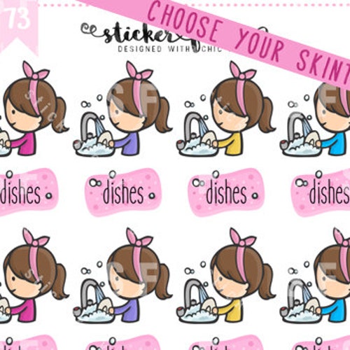 Washing Dishes Kawaii Chibi Character Planner Stickers for - Etsy