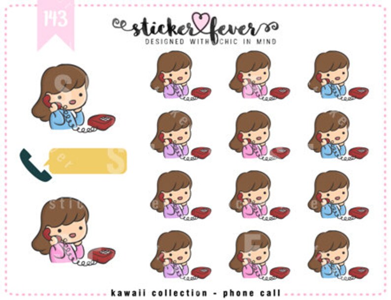 Phone Call Gemma Kawaii Chibi Character Planner Stickers for - Etsy