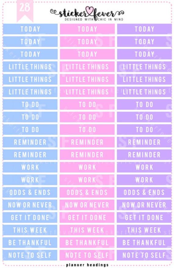 Pastel Planner Headings Headers Stickers for Standard Vertical | Etsy