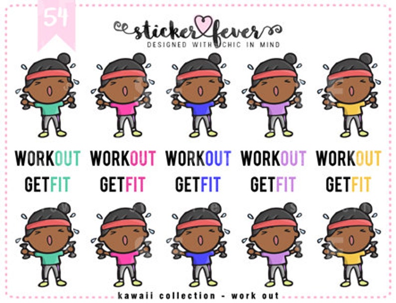 Work Out Kawaii Chibi Character Planner Stickers for | Etsy