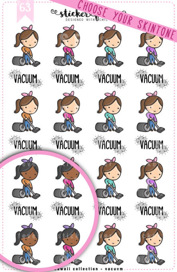 Vacuum Cleaning Kawaii Chibi Character Planner Stickers for | Etsy