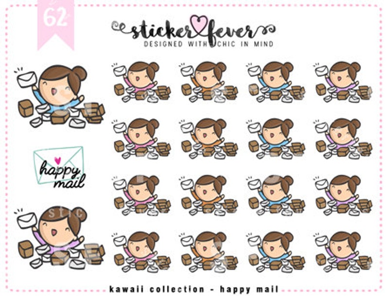 Happy Mail Kawaii Chibi Character Planner Stickers for | Etsy
